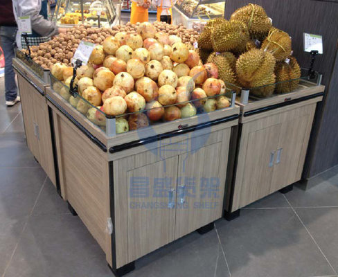 China supermarket wood produce bin with 2 doors supplier