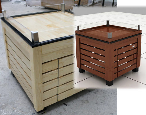 China supermarket wooden produce bin with door,wood produce bin,wood fruit bin with door,wooden vegetables bin with storage supplier