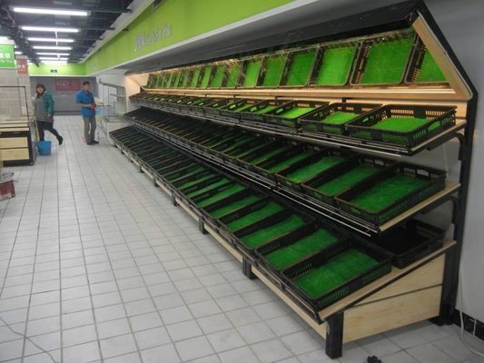 China supermarket fruit produce display wall 3 tier shelf,supermarket vegetables display wall shelves with mirror top supplier