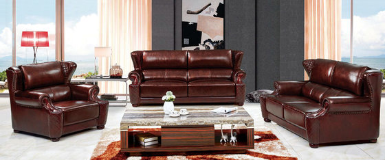 China modern living top leather sofa 1+2+3 brown genuine leather sofa set supplier