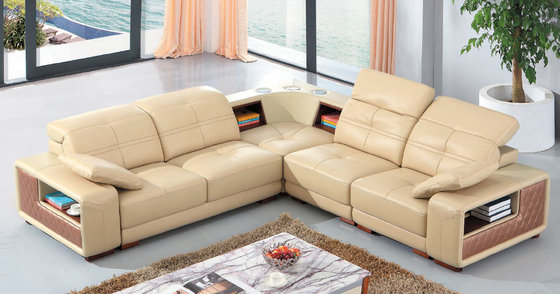 China luxury living room genuine leather sectional corner sofa with storage L type home sofa supplier