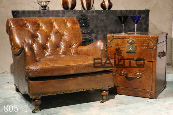 luxury antique cigar brown 1 seater leather sofa furniture supplier