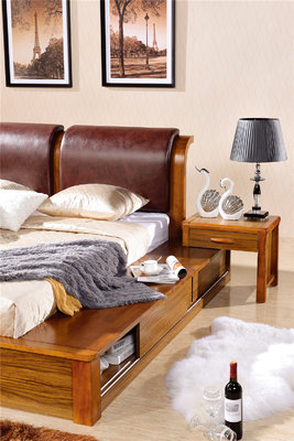 modern Zingana wood bed with sliding door furniture supplier