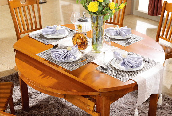 modern round extendable solid wood dining table set supplier