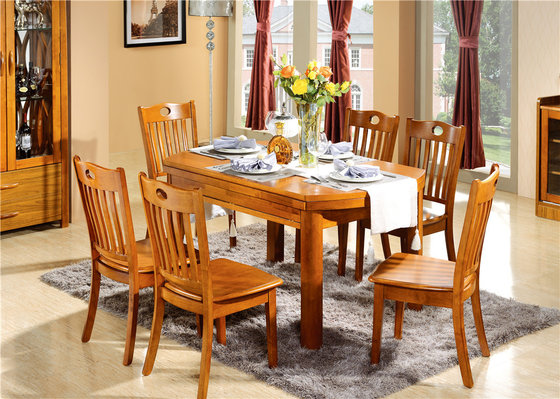 modern round extendable solid wood dining table set supplier