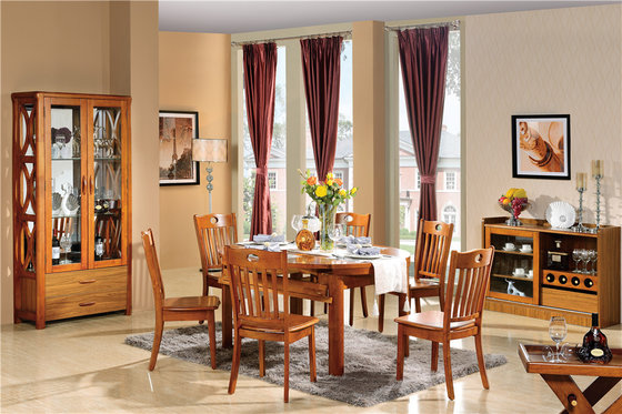 modern round extendable solid wood dining table set supplier