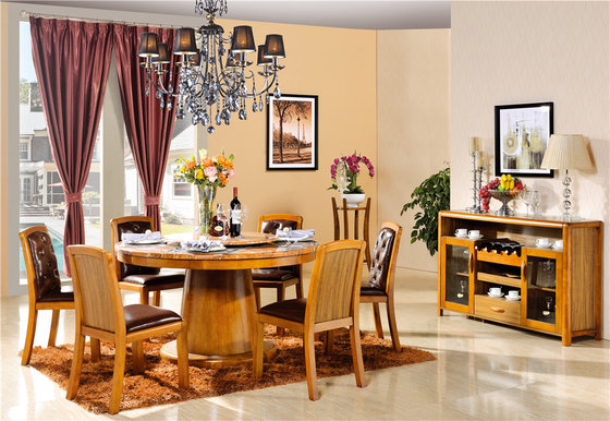 modern round solid wood marble top dining table set supplier