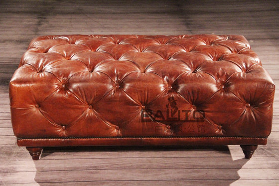 classical old style antique club rectangle leather ottoman supplier