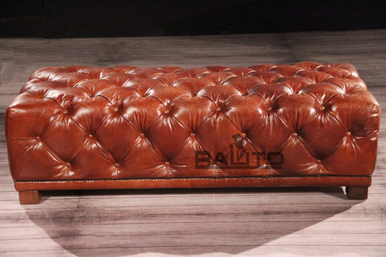 classic old style antique club rectangle leather ottoman supplier