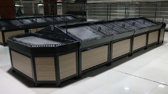 supermarket Wood Produce Display Table with lifting door supplier