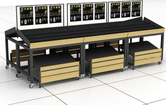 movable wood supermarket vegetables display shelf supplier