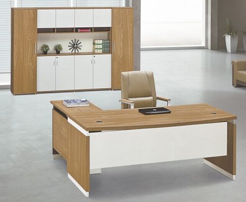 modern wooden L type office manager table Foshan furniture in warehouse supplier