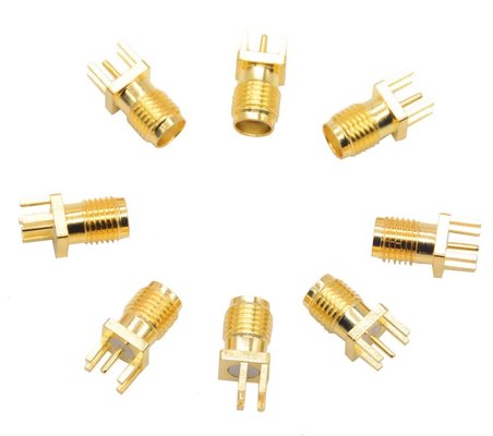 Brass Shell RF Connector , R/A SMA Straight Female PCB Connector