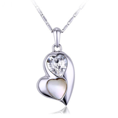 Ref No.: 105021 Love between heart 2 hearts necklace clear crystal jewellery best jewelry stores