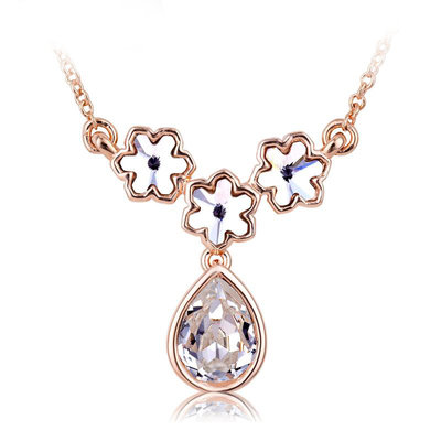 105062 Rosegold Aquamarine Riverstones necklaces for women gold plated-wholesale jewelry nyc online costume jewellery