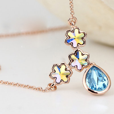 105062 Rosegold Aquamarine Riverstones necklaces for women gold plated-wholesale jewelry nyc online costume jewellery