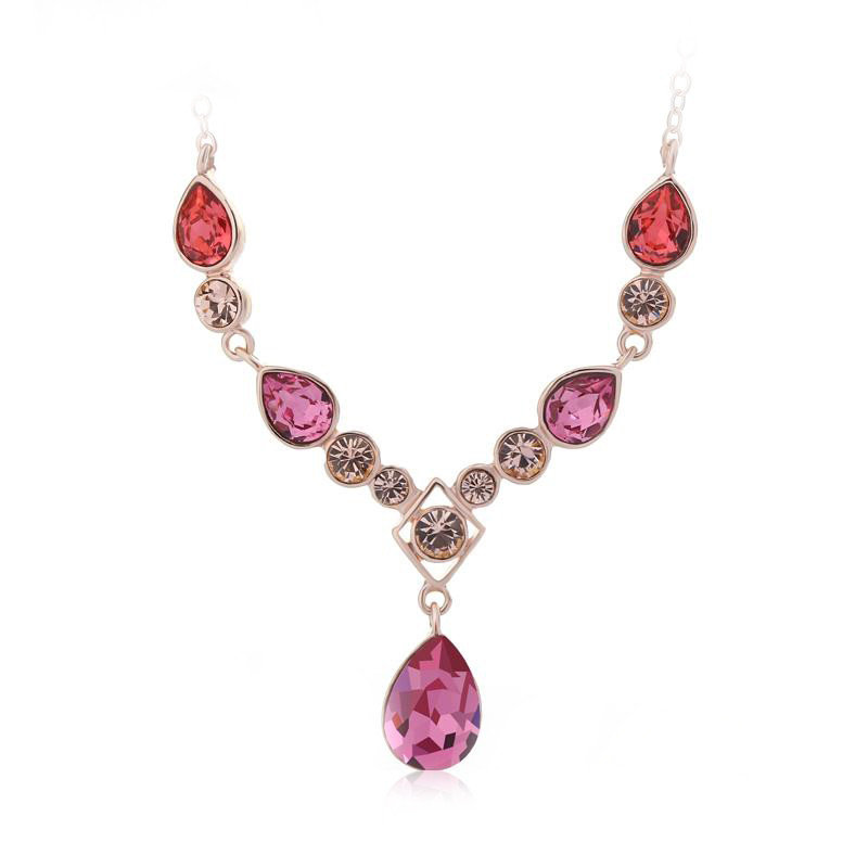 Ref No.: 105036 Happy tears crystal gemstone necklaces heart to heart jewellery hearts jewelry