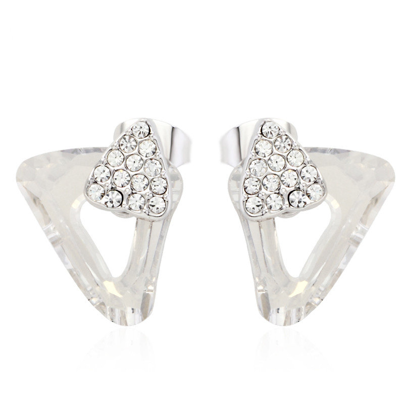 406018 Triangle Clear Crystal Earings-high end costume jewelry wholesale jewellery for retailers online shopping jewels