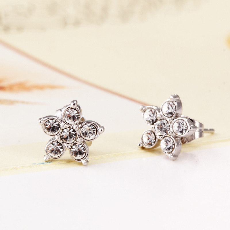 Ref No.: 406025 Star small diamond flower Earring best online jewellery shopping best pearl jewelry
