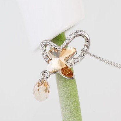 Ref No.: 140215 Delicate feather butterfly Necklace crystal jewellers wholesale fashion jewelry manufacturer