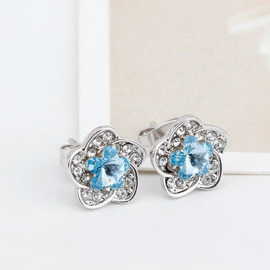 440235 Inprint Aquamarine brighton flower earrings uk -floral jewellery online-prices wholesale fashion jewelry