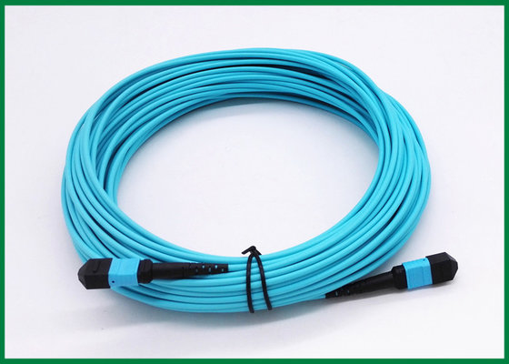 Multimode OM3 MPO Fiber Optic Patch Cord 25m 12 Strand MTP Key Up To Key Down