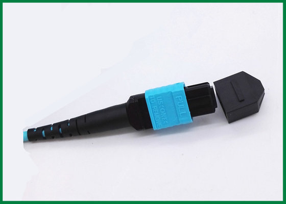 Multimode OM3 MPO Fiber Optic Patch Cord 25m 12 Strand MTP Key Up To Key Down