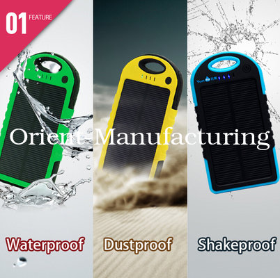 Portable waterproof/ dustproof/shakeproof solar power bank 5000mah