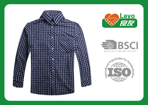 Long Sleeve Moisture Wicking Shirts Blue Plaid 100% Polyester Material