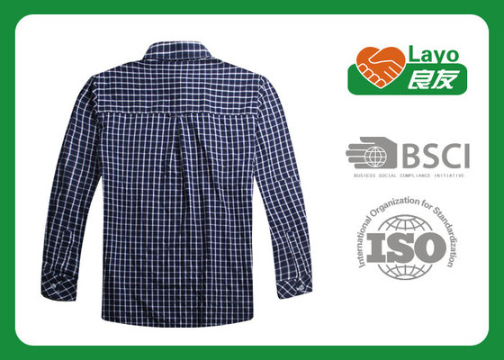 Long Sleeve Moisture Wicking Shirts Blue Plaid 100% Polyester Material