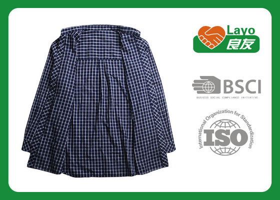 Long Sleeve Moisture Wicking Shirts Blue Plaid 100% Polyester Material