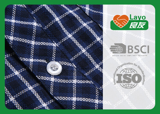 Long Sleeve Moisture Wicking Shirts Blue Plaid 100% Polyester Material