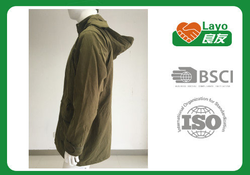 Olive Color Waterproof Shooting Jacket 100% Polyester Windbreak Thermal For Men