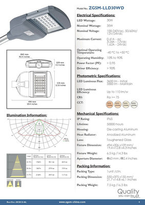 Longlife 35W Outdoor LED Street Lights High Efficiency With 50000hrs