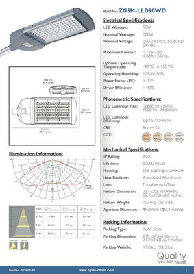 60Hz Aluminum 100W LED Parking Lights 24V DC With Energy Efficiency