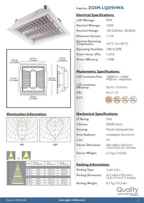 90W Recessed LED Canopy Lights Fixtures For Warehouses Lighting
