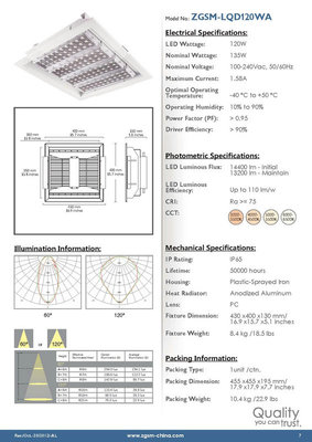 120W IP 65 Waterproof Recessed LED Lights 110 lm/w With High Efficiency