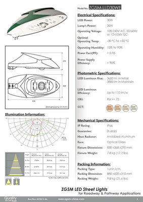 Energy Saving Ra 75 35W LED Area Lights 50000hrs , 24V DC