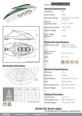 IP66 24V DC Efficient LED Street Lamp 10800lm , Improved Visibility