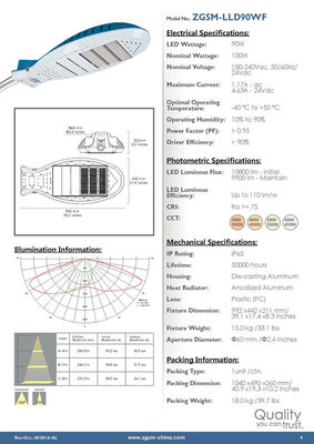 5500K Brightness IP65 Street LED Lights 100W With Patents