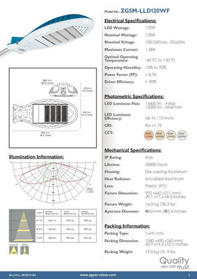 Roadway 135W LED Area Lights 14400 lumens With Anodized Aluminum