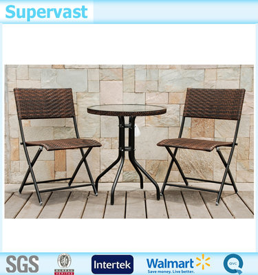 Resin Wicker Folding Patio Furniture Set / 3PC Outdoor Bistro Table Sets
