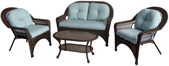 4PCS High End Steel Frame Resin Wicker Patio Furniture Set with Chair / Loveseat / Coffee table