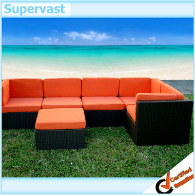 6 Piece Outdoor Wicker Furniture Set Patio Sectional Sofa , Garden Rattan Corner Sofa Set