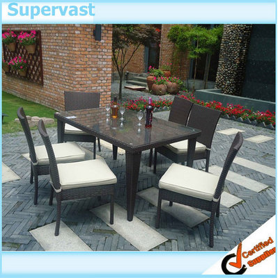 Modern Wicker Conversation Set 7 PC Resin Wicker Patio Dining Table and Chairs