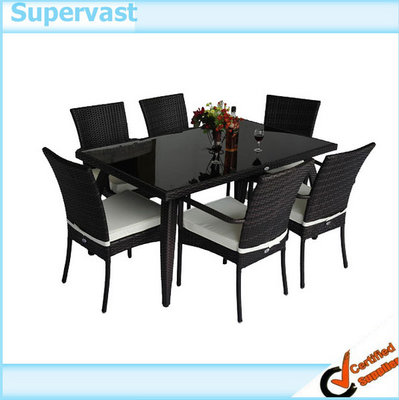 Modern Wicker Conversation Set 7 PC Resin Wicker Patio Dining Table and Chairs