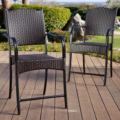 7 PCS Resin Wicker Pub Height Dining Table Sets Outdoor Patio Wicker Furniture