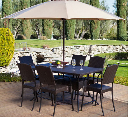 7 PCS Resin Wicker Pub Height Dining Table Sets Outdoor Patio Wicker Furniture