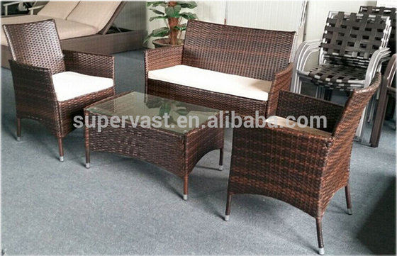 Classic 4PC Conversation Outdoor PE Rattan Furniture Deep Seating Garden Wicker Sofa Set