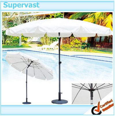 White 9 Foot Patio Market Umbrella / Fiberglass Parasol Outdoor Umbrella for Beach